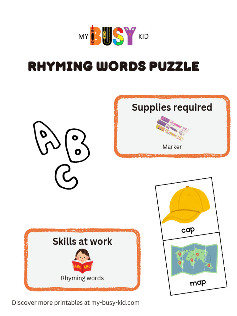 Rhyming Words Puzzle Activity Guide | PDF