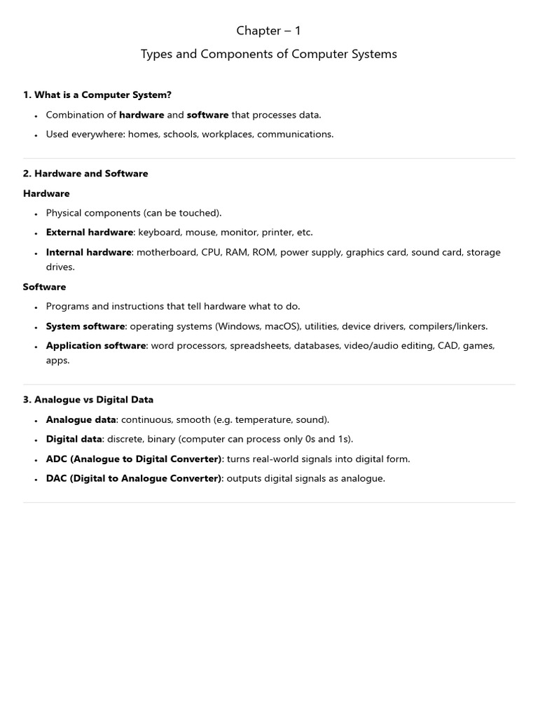 Types and Components of Computer Systems (Notes) | PDF | Graphical User ...