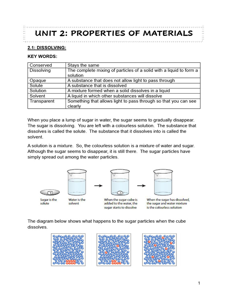 Properties of Materials Unit 2 Science Year 8 | PDF | Solubility ...