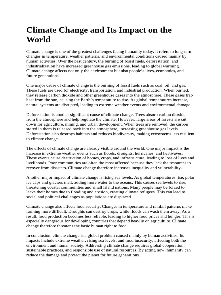Climate Change and Its Impact On The Worl1 | PDF | Climate Change ...