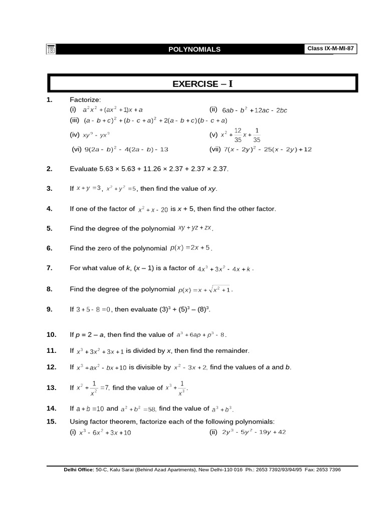 04 Polynomials Exercise | PDF | Polynomial | Chess