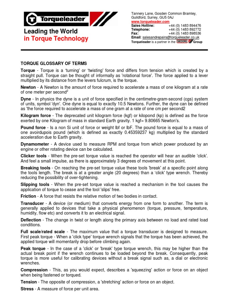 Glossary of Terms For Torque | PDF | Torque | Force