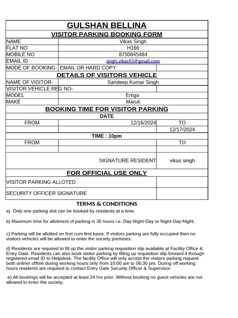 Visitor Parking Form | PDF