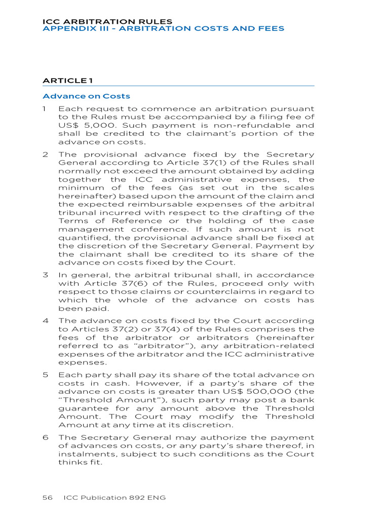 ICC Arbitration Costs and Fees Guidelines | PDF | Arbitral Tribunal ...