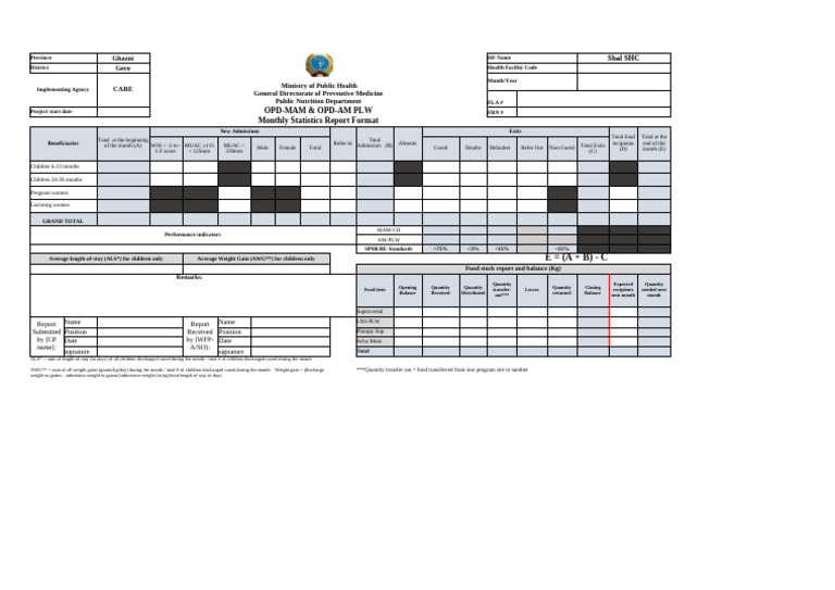 OPD-MAM-PLW Monthly Reporting Format | PDF