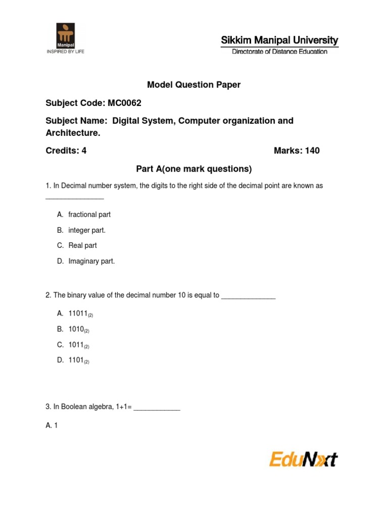 MC0062 Digital Systems, Computer Organization & Architecture | PDF | Instruction Set | Central ...