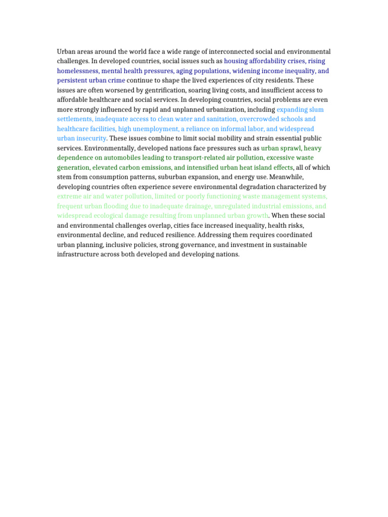 Colour Coded Expanded Urban Issues | PDF