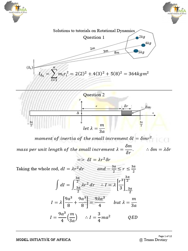 Rotational Dynamics Tutorial Solutions | PDF | Rotation | Mechanics