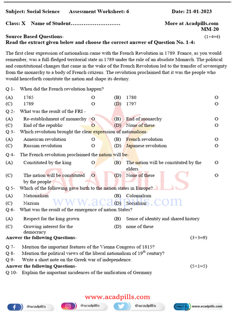 SST Assessment Worksheet 6 | PDF | Nationalism | Monarchy