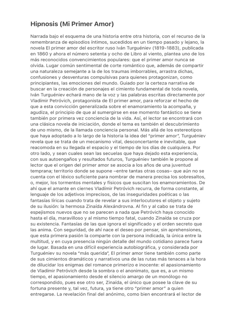 El primer amor en Turguéniev: análisis | PDF | Amor | Novelas