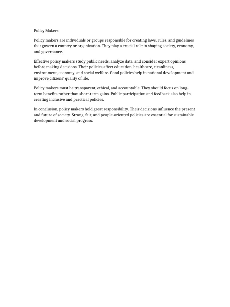 Role of Policy Makers in Society | PDF