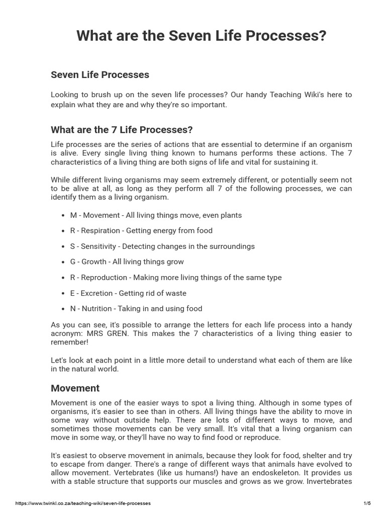 Understanding the 7 Life Processes | PDF | Breathing | Reproduction