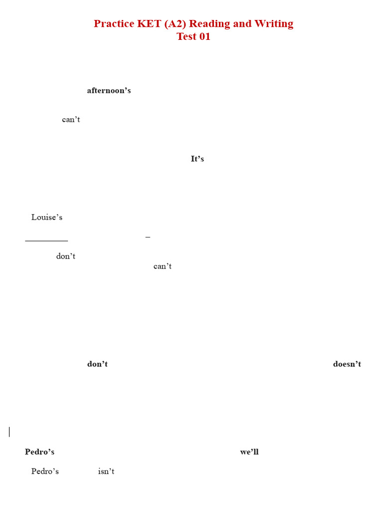 KET A2 Reading & Writing Practice Test | PDF | Cookbooks