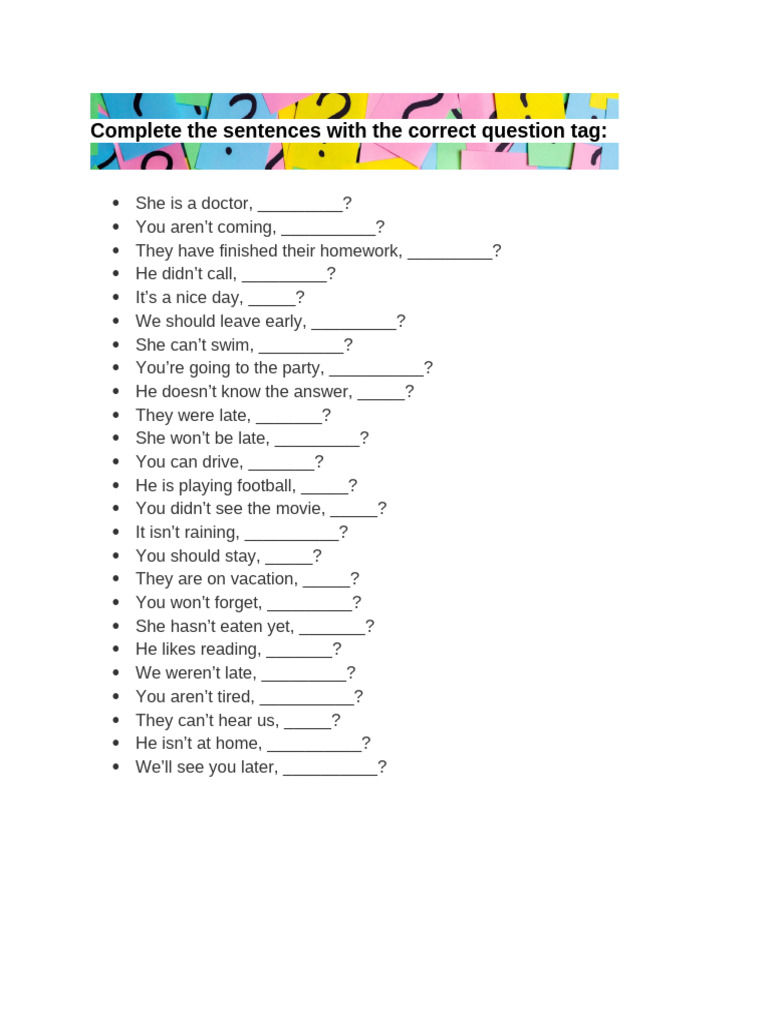 Complete The Sentences With The Correct Question Tag | PDF