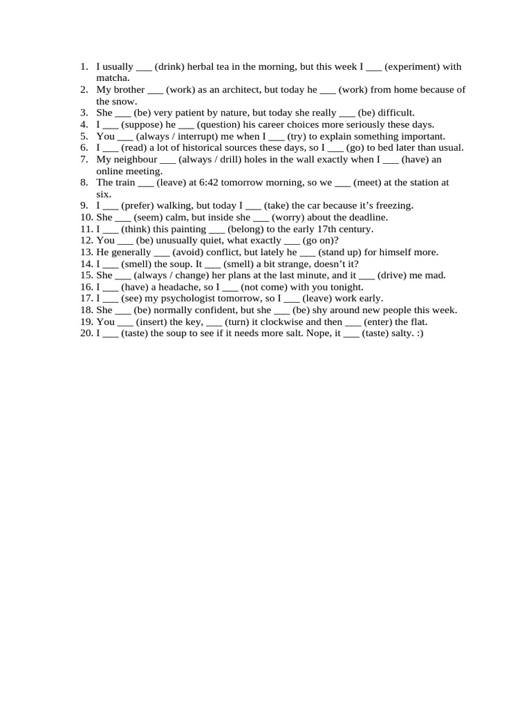 Daily Life Verb Tense Exercises | PDF