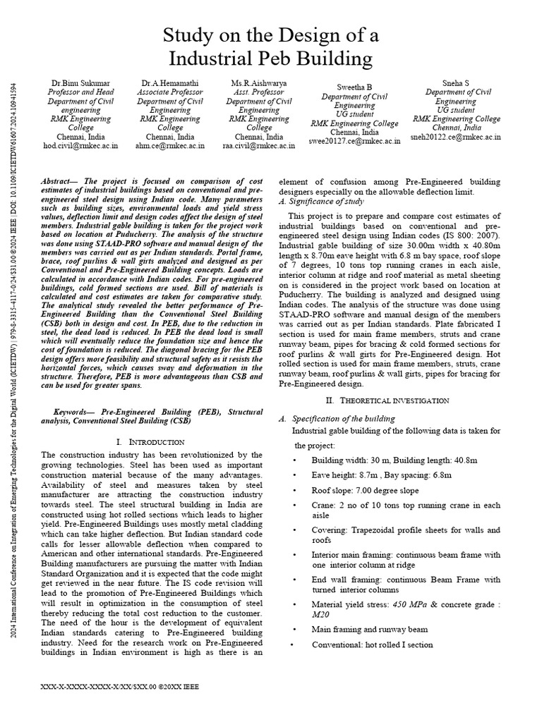 Study on the Design of a Industrial Peb Building | PDF | Framing ...