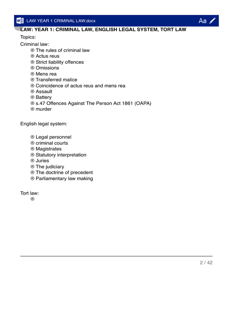 Law Year 1 Criminal Law.docx | PDF