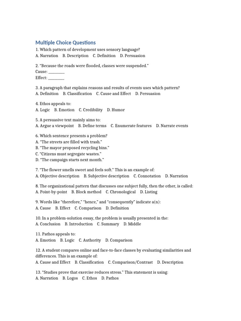 Multiple Choice Questions | PDF | Essays | Definition