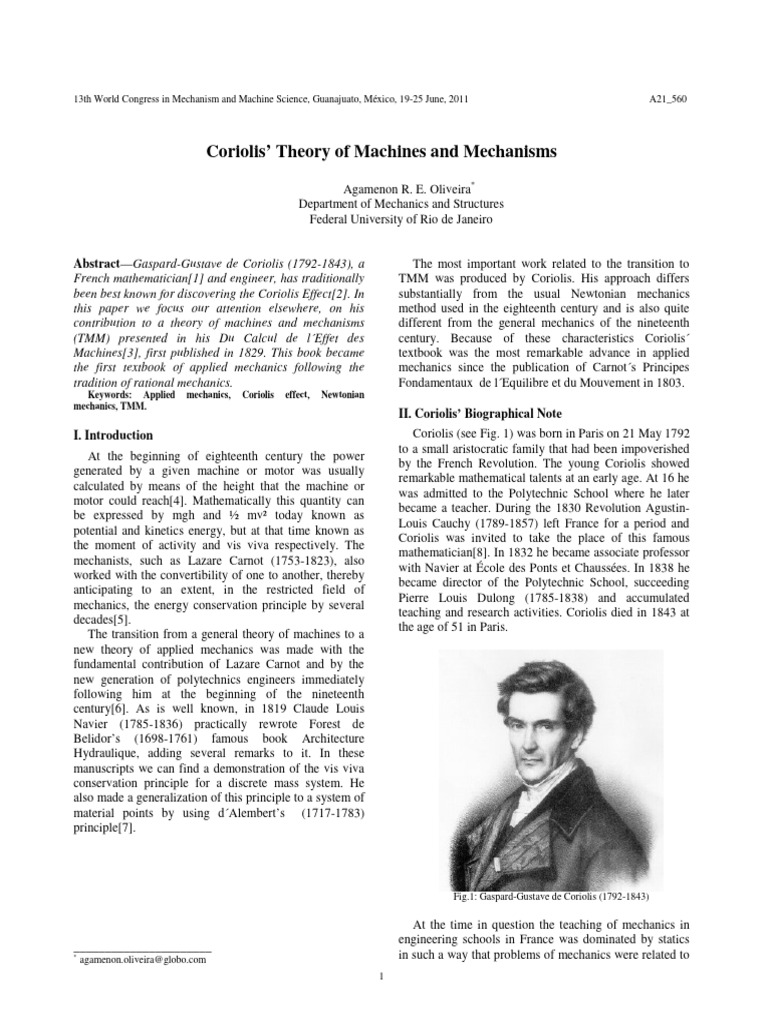 Coriolis' Theory of Machines Explained | PDF | Force | Machines