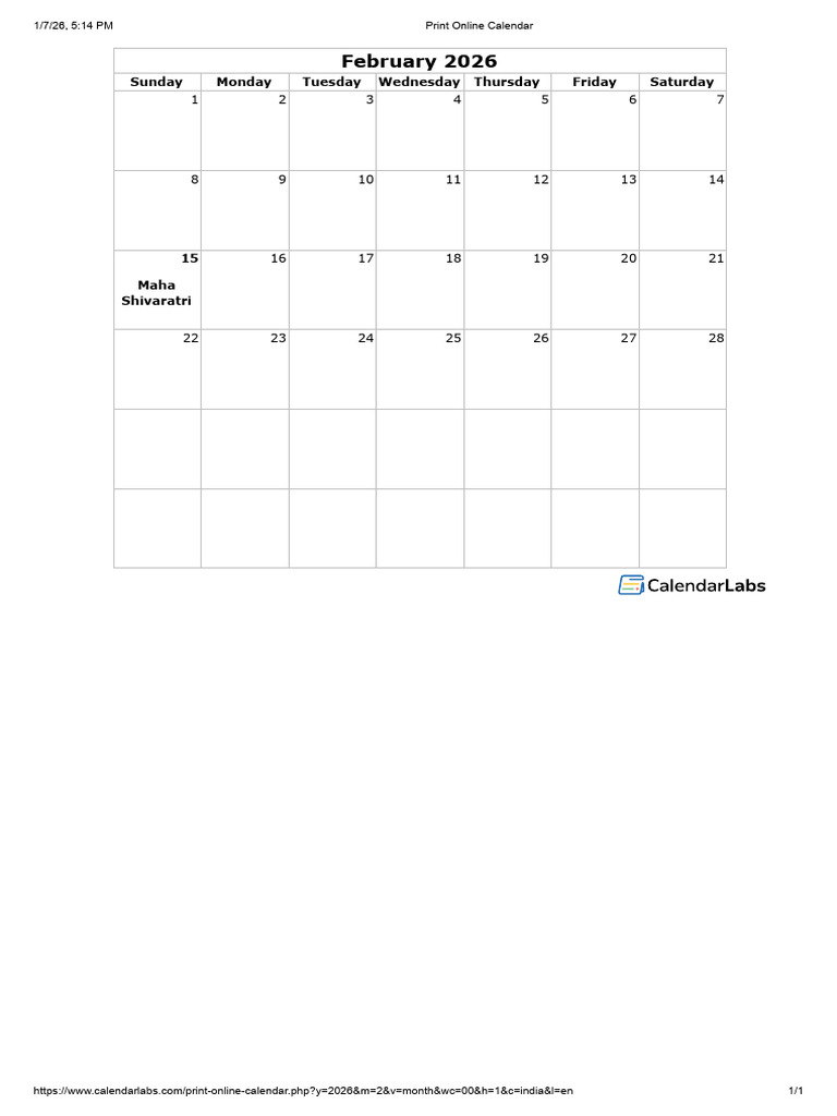 Print Online Calendar Feb-26 | PDF