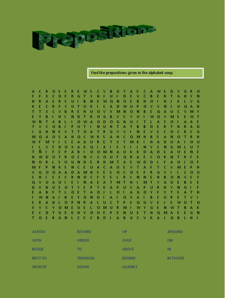 Prepositions Word Search Puzzle | PDF