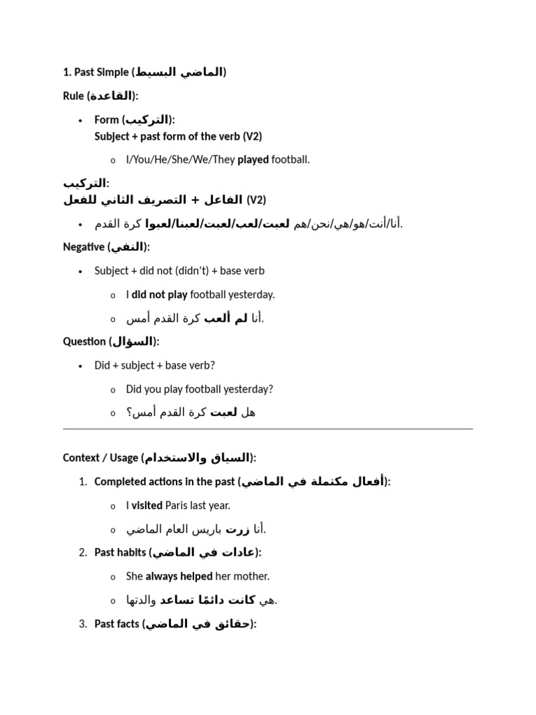 The Past Tense (With Translations) | PDF