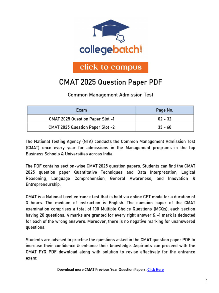 CMAT 2025 Question Paper PDF Download | PDF