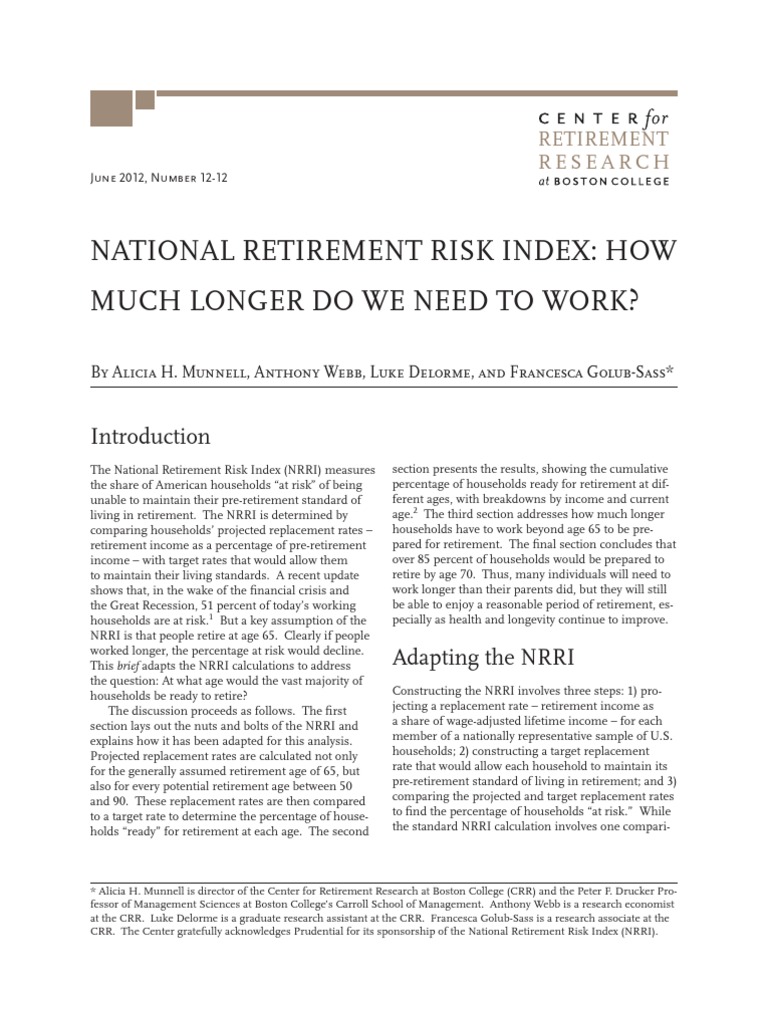 National Retirement Risk Index | PDF | Retirement | Social Security ...