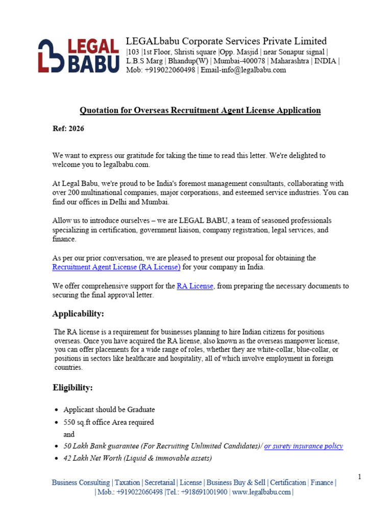 Overseas Recruitment License Quotation | PDF | Cheque | Business