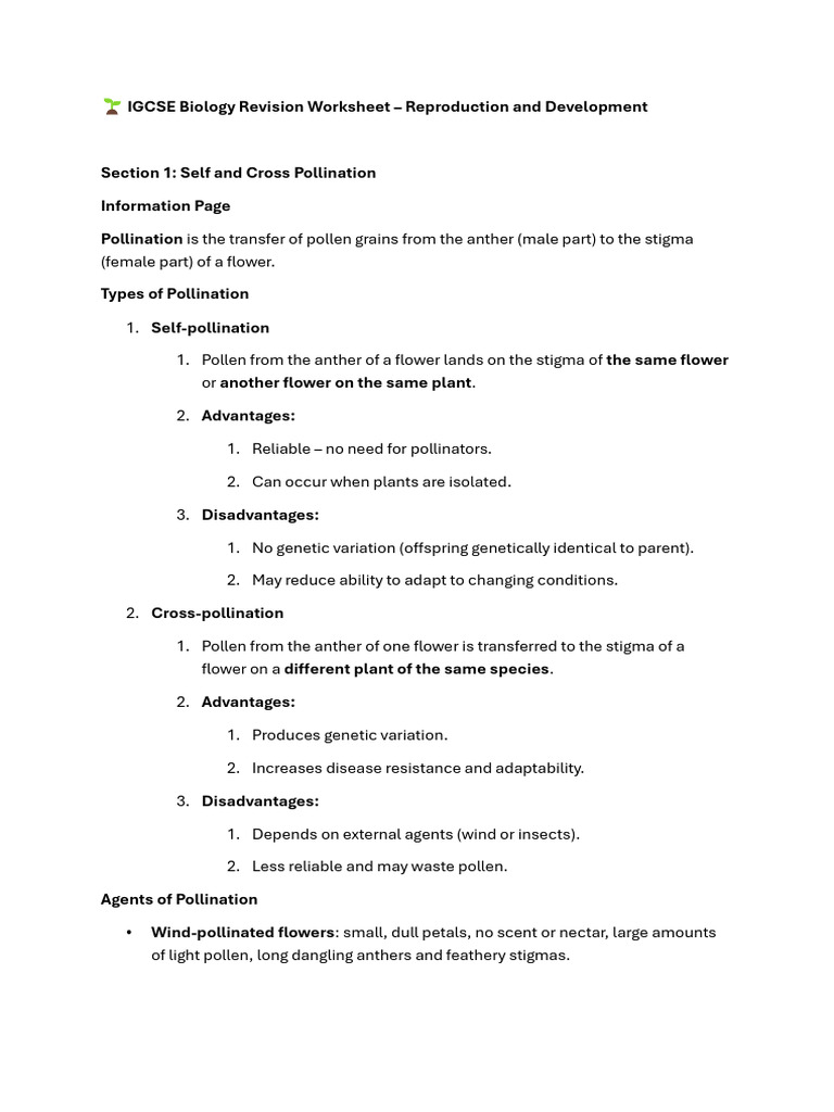 IGCSE Biology: Reproduction & Development | PDF | Reproduction | Placenta
