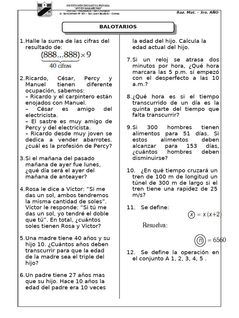 Balotario 3 RAZ. MAT. Final | PDF