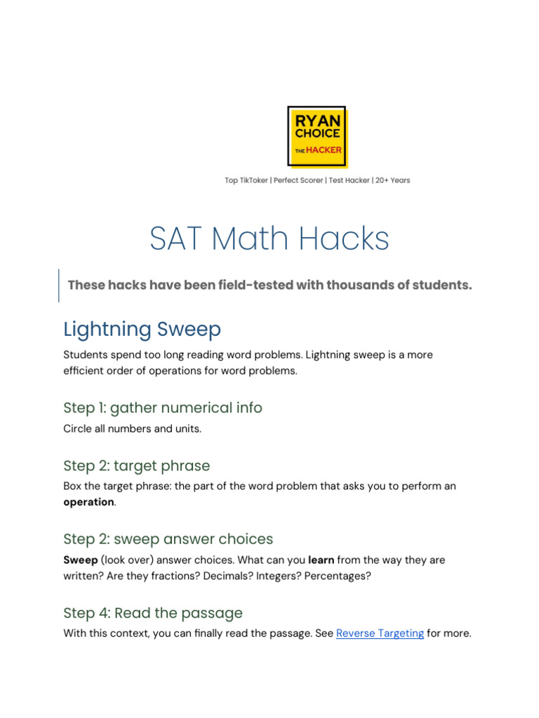 SAT Math Hacks for Efficient Problem Solving | PDF | Quadratic Equation ...