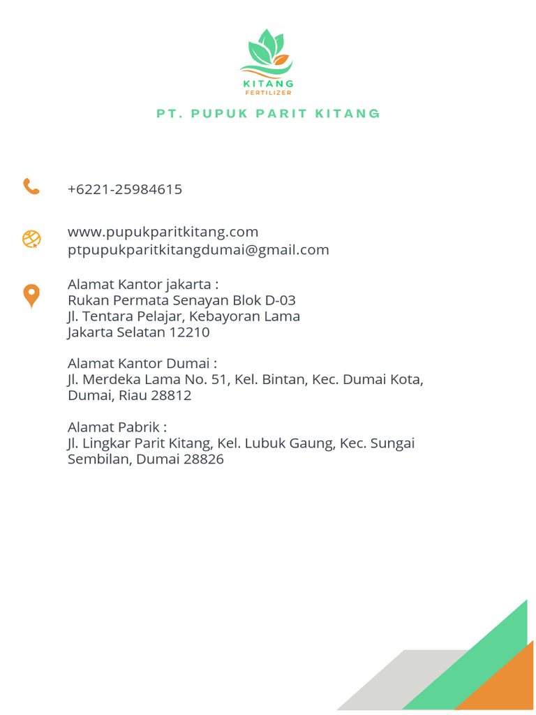 Kontak dan Alamat PT Pupuk Parit Kitang | PDF