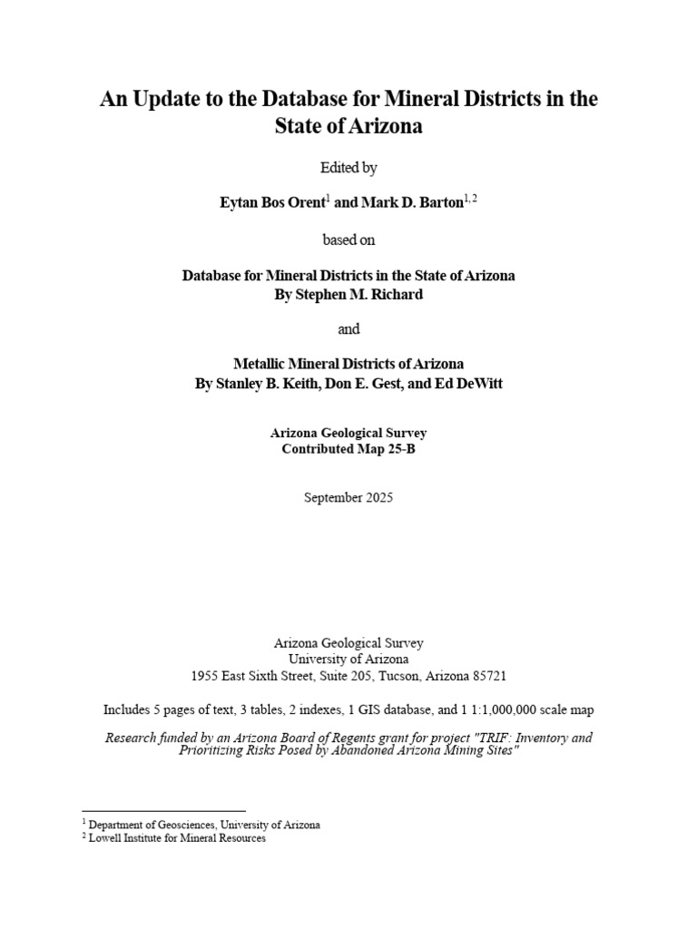 Arizona Mineral Districts Database Update | PDF | Ore | Databases