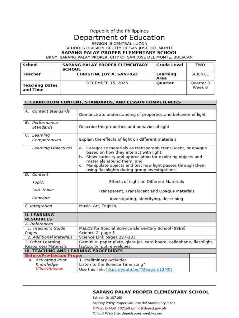 Final DLP Format For Demo - CO | PDF | Light | Learning