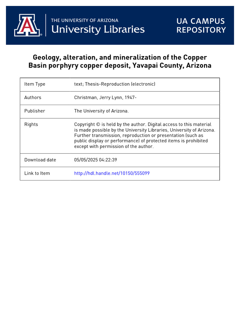 Yavapai County - Copper Basin Porphyry Copper Deposit Geology ...