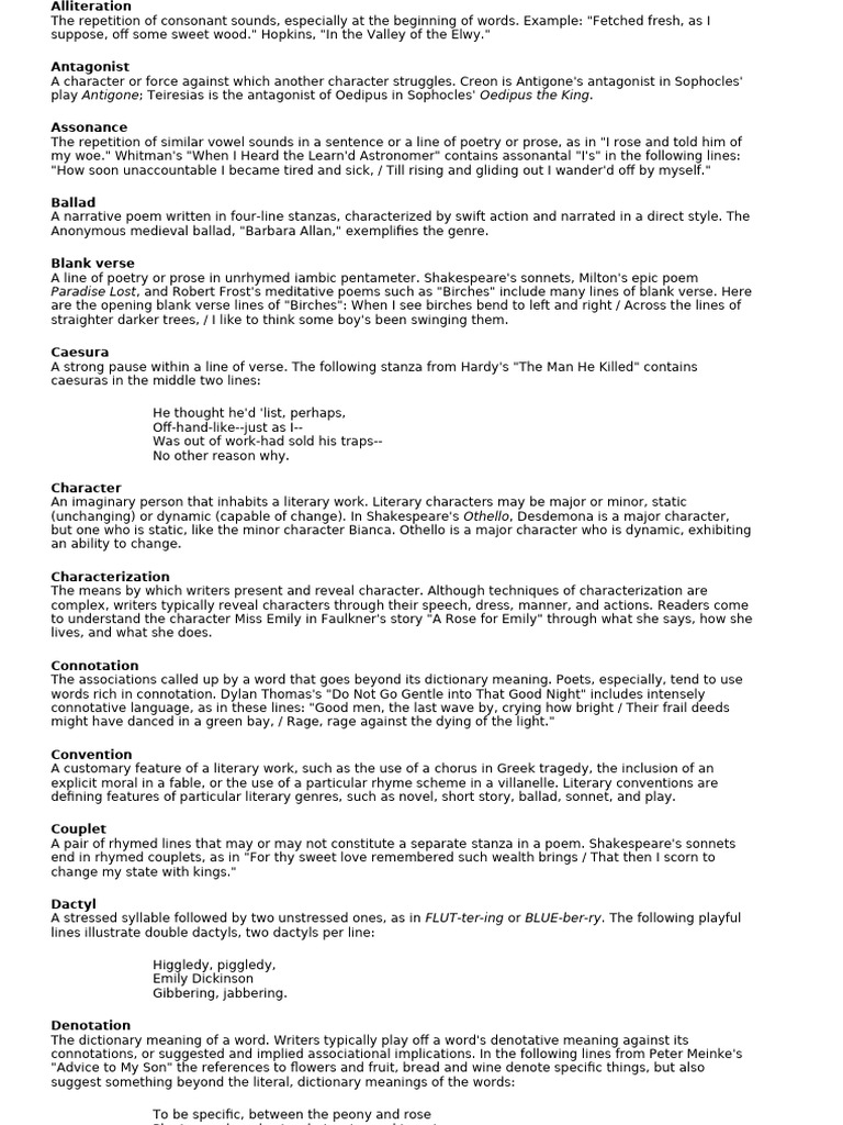 Literary Terms and Definitions Guide | PDF | Poetry | Narrative Forms