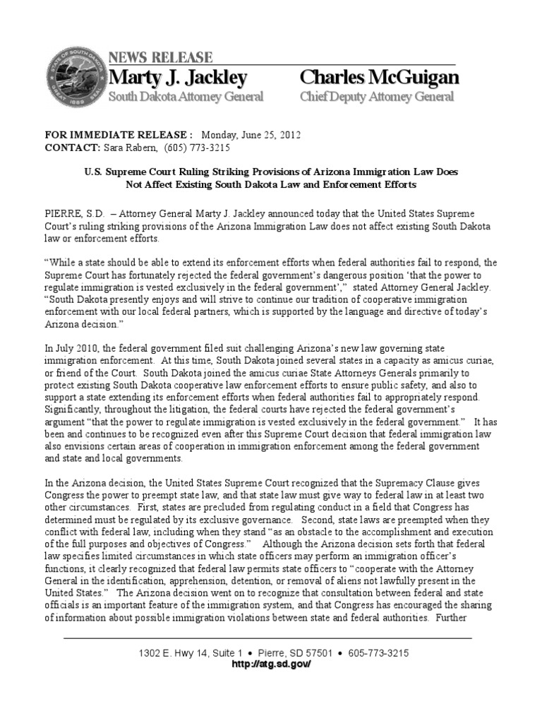 Immigration | PDF | Federal Preemption | Federal Government Of The ...