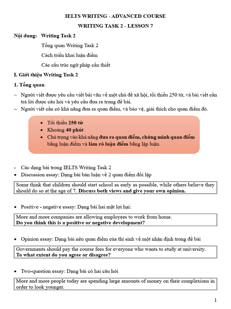Ielts Writing Advanced Course Writing Task 2 Lesson 7 | PDF