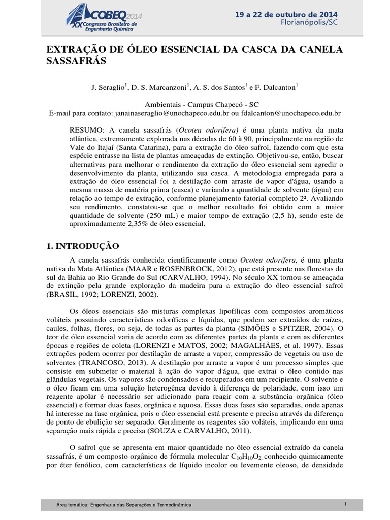 Extracao de Oleo Essencial Da Casca Da C | PDF | Óleo essencial | Solvente