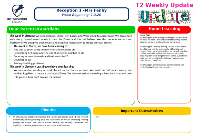 Weekly Update Reception 1 1.3.20 | PDF | Cognitive Science | Cognition