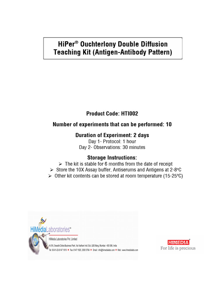 Ouchterlony Double Diffusion Kit Guide | PDF | Polyclonal B Cell ...