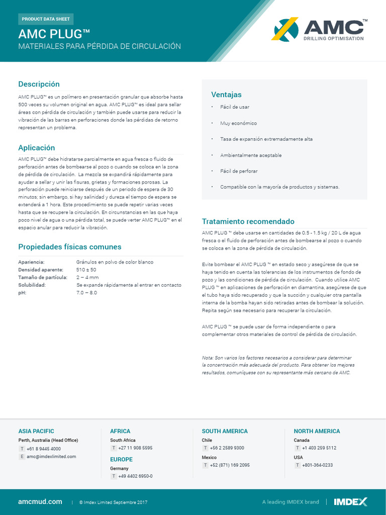 AMC PLUG™: Solución para Pérdidas de Circulación | PDF | Agua | Perforación
