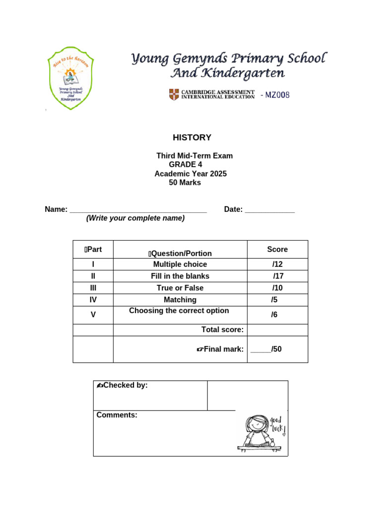 Grade 4 History Mid-Term Exam 2025 | PDF | Roman Empire