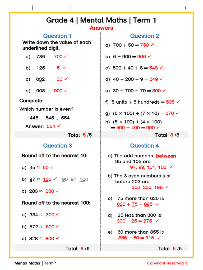 GR 4 Mental Maths - Term 1-4 - MEMO | PDF | Geometry | Polytopes