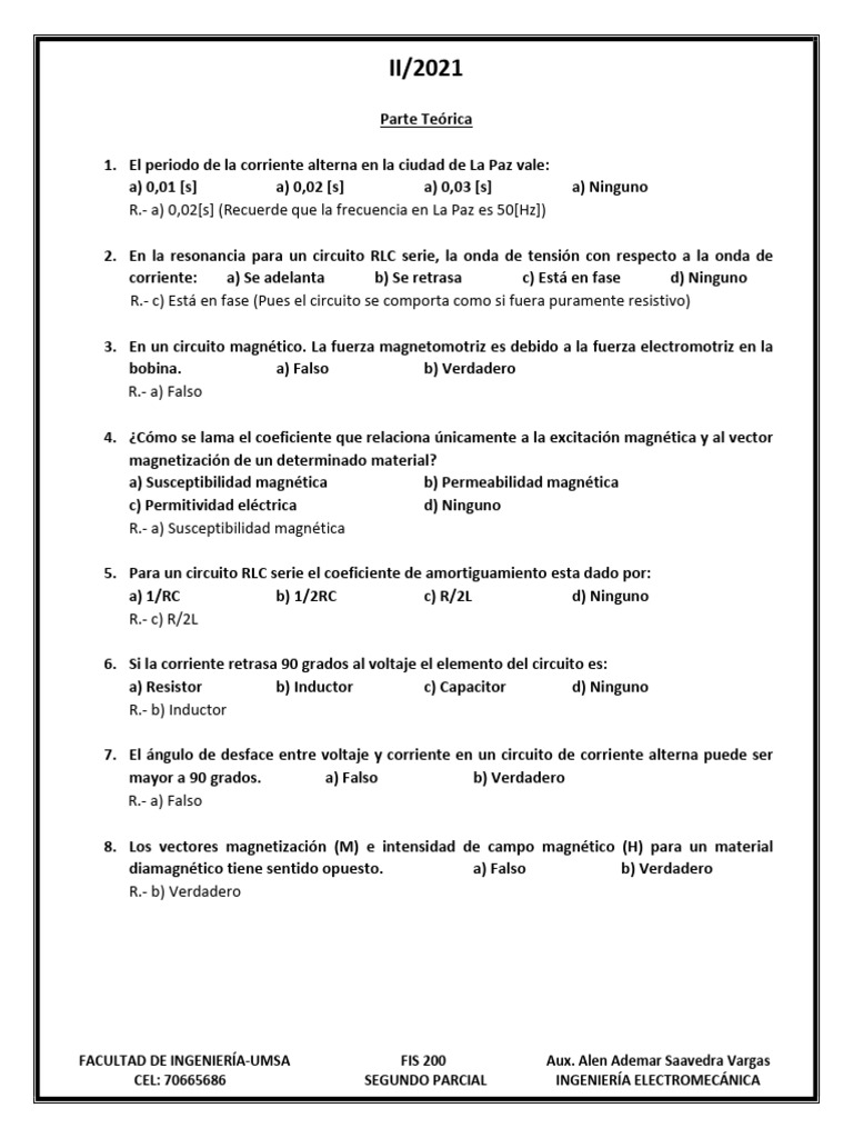 2do Parcial FIS-200 | PDF | Red eléctrica | Inductor