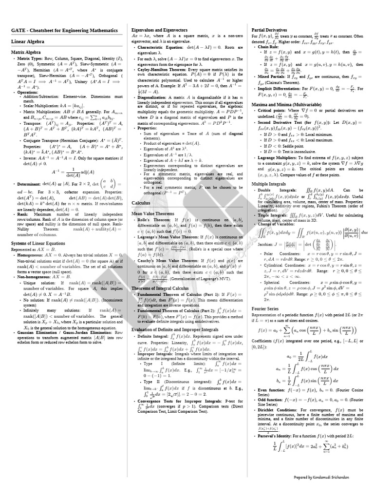 GATE Engineering Mathematics Cheatsheet | PDF | Eigenvalues And ...
