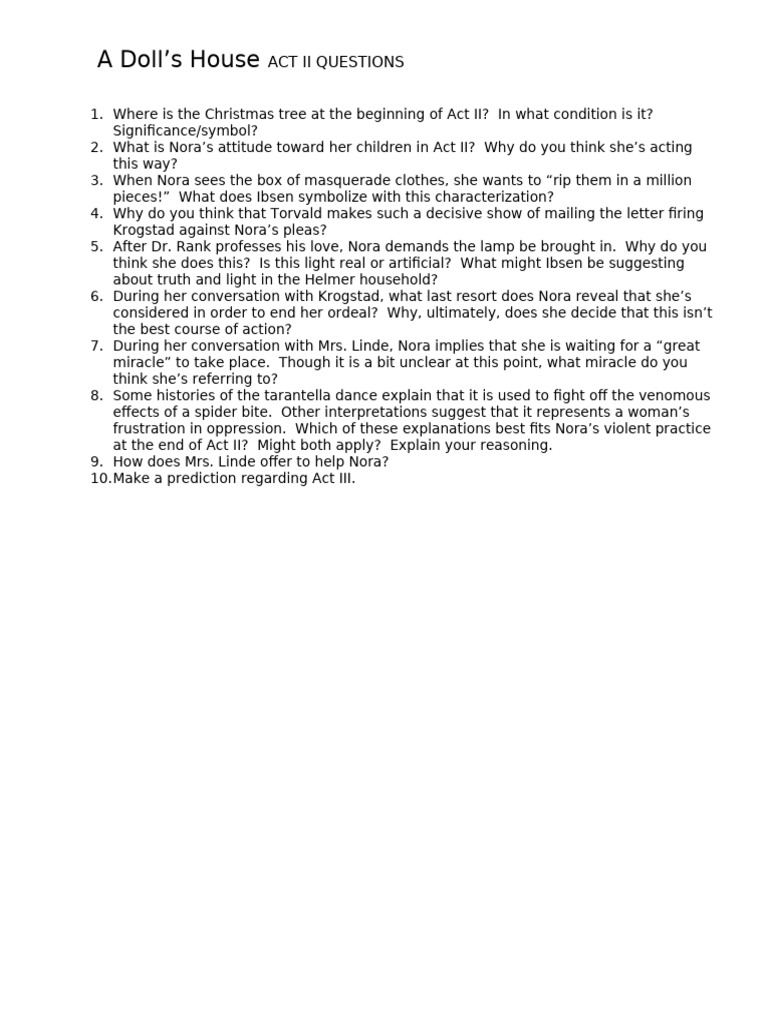 A Doll's House Act II Study Questions | PDF
