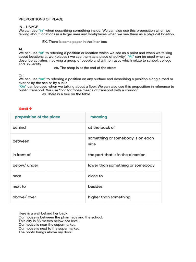 Prepositions of Time Place and Movement | PDF