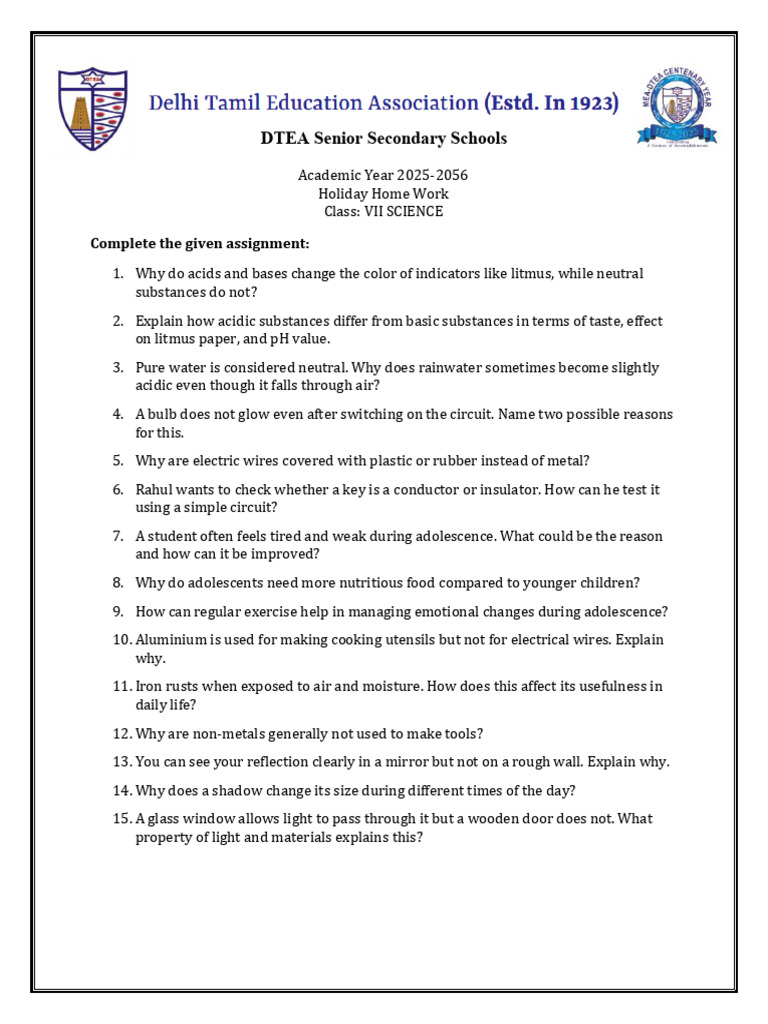Class 7 Science Holiday Homework | PDF | Electrical Wiring | Materials